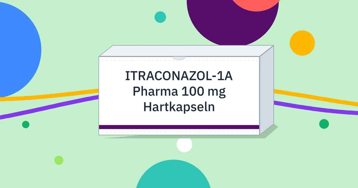Symbolbild: Packung mit der Aufschrift ITRACONAZOL-1A Pharma 100 mg Hartkapseln (PZN 09384172) – Verfügbarkeit und Bezug in Apotheken in Frankfurt am Main