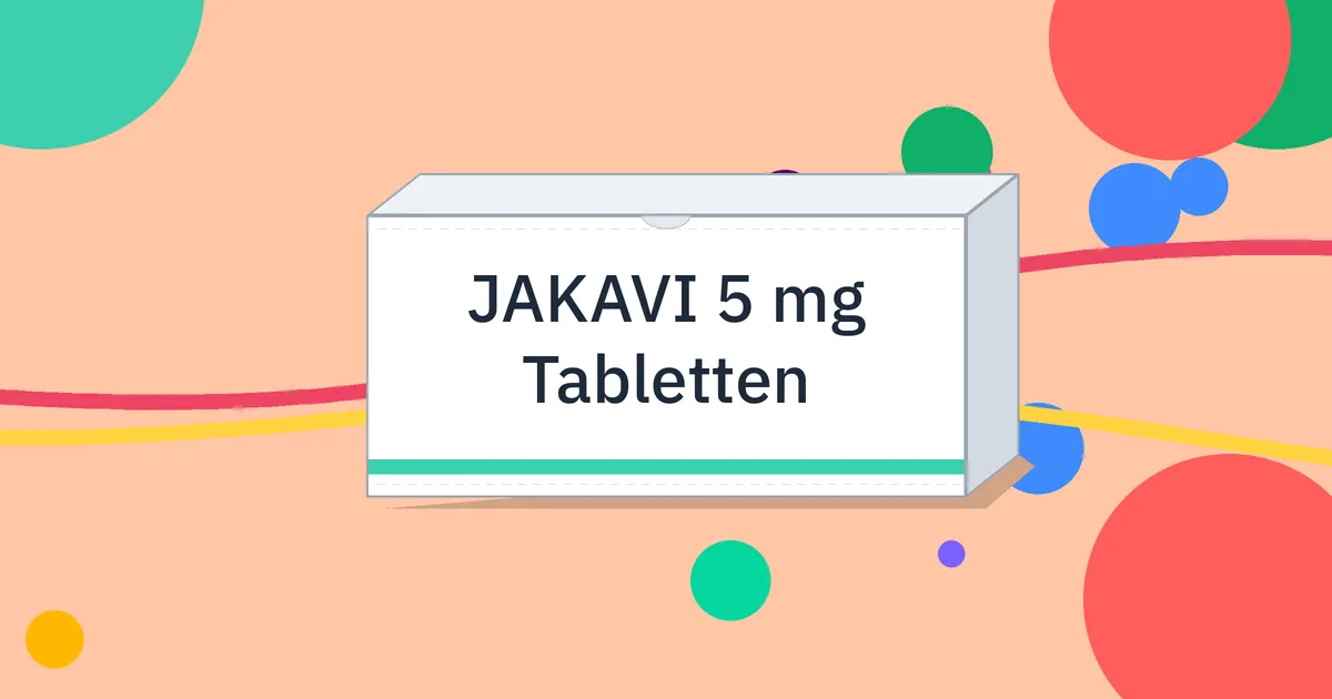 Symbolbild: Packung mit der Aufschrift JAKAVI 5 mg Tabletten (PZN 09529452) – Verfügbarkeit und Bezug in Apotheken in Frankfurt am Main