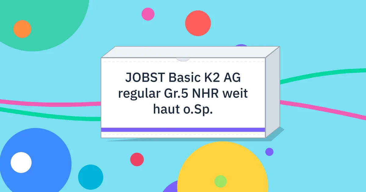 Symbolbild: Packung mit der Aufschrift JOBST Basic K2 AG regular Gr.5 NHR weit haut o.Sp. (PZN 11249607) – Verfügbarkeit und Bezug in Apotheken in Frankfurt am Main