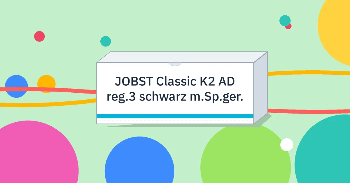 Symbolbild: Packung mit der Aufschrift JOBST Classic K2 AD reg.3 schwarz m.Sp.ger. (PZN 10726241) – Verfügbarkeit und Bezug in Apotheken in Frankfurt am Main