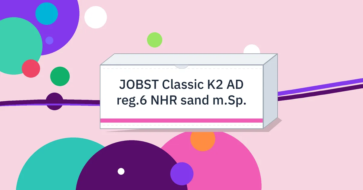 Symbolbild: Packung mit der Aufschrift JOBST Classic K2 AD reg.6 NHR sand m.Sp. (PZN 13061919) – Verfügbarkeit und Bezug in Apotheken in Frankfurt am Main