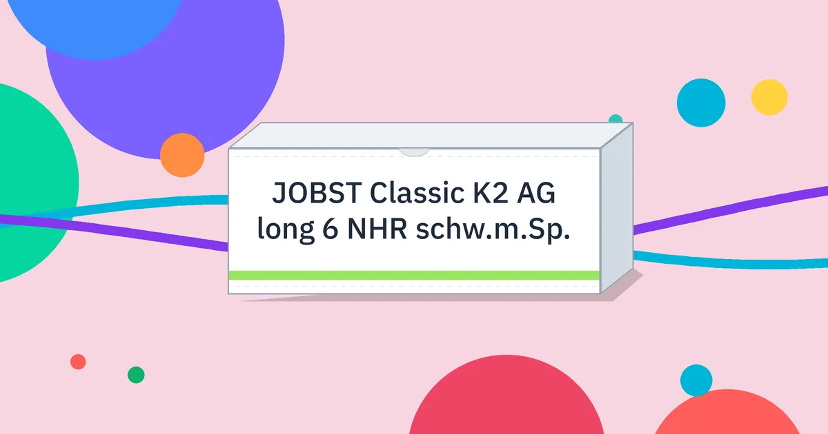 Symbolbild: Packung mit der Aufschrift JOBST Classic K2 AG long 6 NHR schw.m.Sp. (PZN 11269834) – Verfügbarkeit und Bezug in Apotheken in Frankfurt am Main