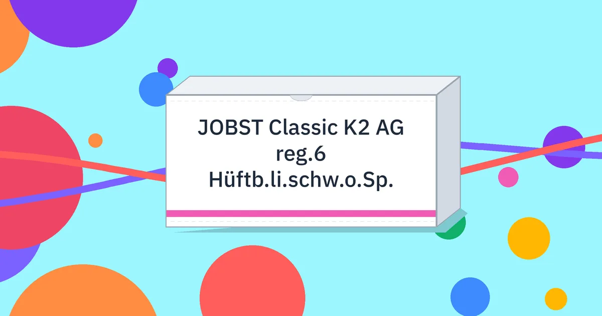 Symbolbild: Packung mit der Aufschrift JOBST Classic K2 AG reg.6 Hüftb.li.schw.o.Sp. (PZN 13066288) – Verfügbarkeit und Bezug in Apotheken in Frankfurt am Main