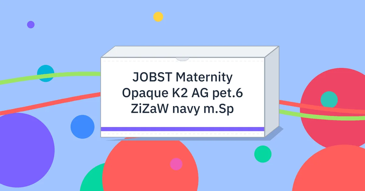 Symbolbild: Packung mit der Aufschrift JOBST Maternity Opaque K2 AG pet.6 ZiZaW navy m.Sp (PZN 15861015) – Verfügbarkeit und Bezug in Apotheken in Frankfurt am Main