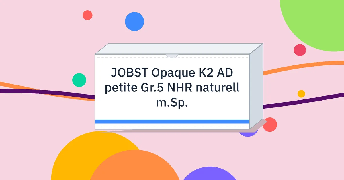 Symbolbild: Packung mit der Aufschrift JOBST Opaque K2 AD petite Gr.5 NHR naturell m.Sp. (PZN 13108986) – Verfügbarkeit und Bezug in Apotheken in Frankfurt am Main