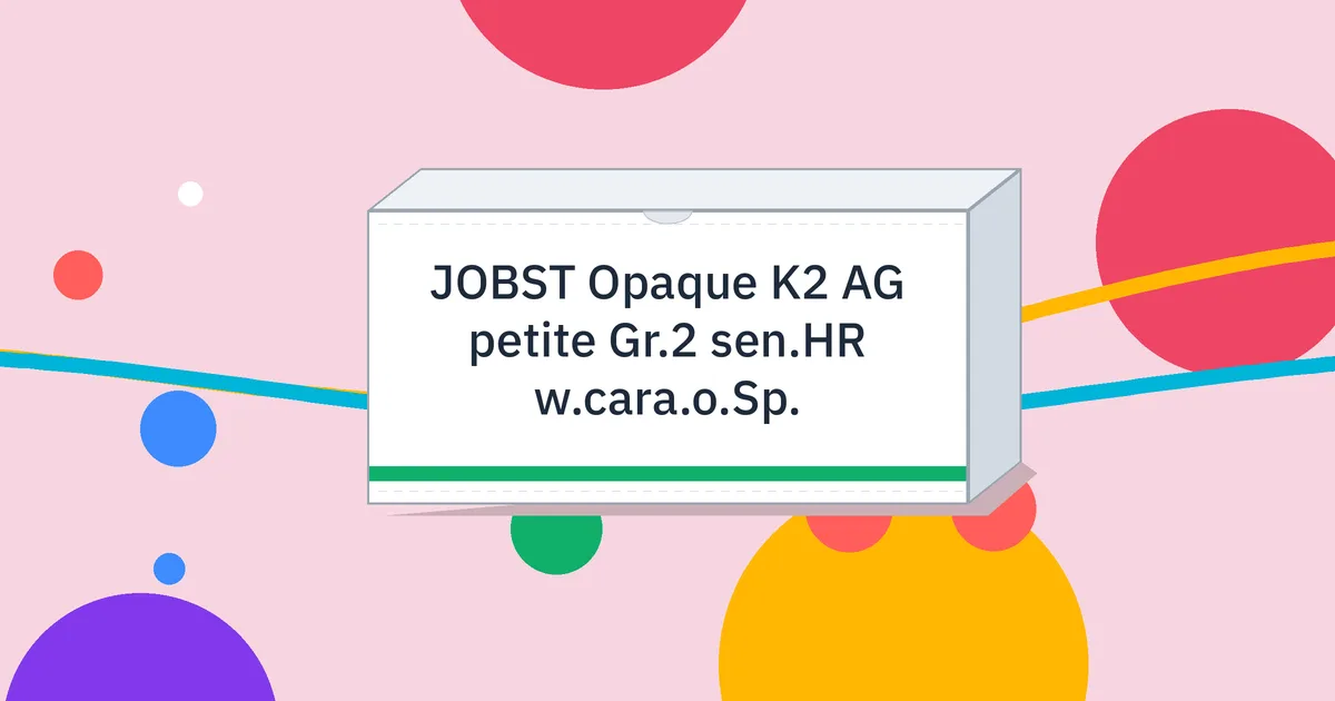 Symbolbild: Packung mit der Aufschrift JOBST Opaque K2 AG petite Gr.2 sen.HR w.cara.o.Sp. (PZN 11256642) – Verfügbarkeit und Bezug in Apotheken in Frankfurt am Main