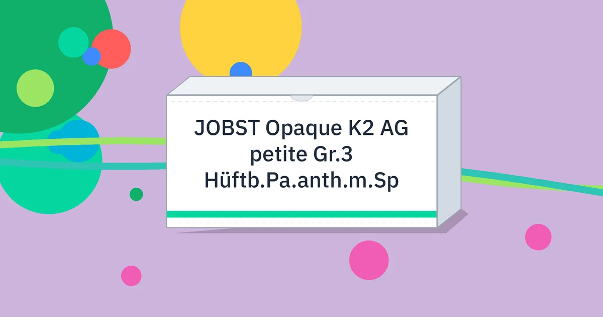 Symbolbild: Packung mit der Aufschrift JOBST Opaque K2 AG petite Gr.3 Hüftb.Pa.anth.m.Sp (PZN 16288954) – Verfügbarkeit und Bezug in Apotheken in Frankfurt am Main