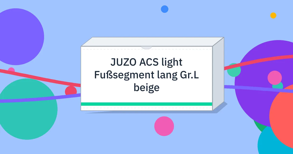 Symbolbild: Packung mit der Aufschrift JUZO ACS light Fußsegment lang Gr.L beige (PZN 13885075) – Verfügbarkeit und Bezug in Apotheken in Frankfurt am Main