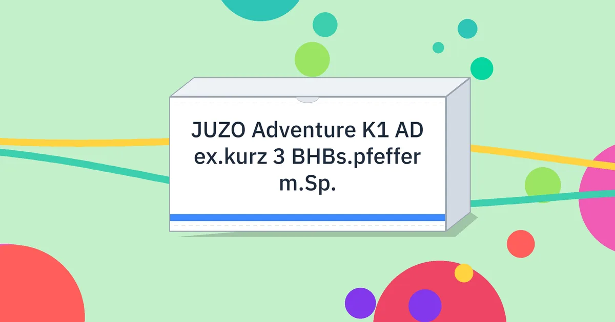 Symbolbild: Packung mit der Aufschrift JUZO Adventure K1 AD ex.kurz 3 BHBs.pfeffer m.Sp. (PZN 15496604) – Verfügbarkeit und Bezug in Apotheken in Frankfurt am Main