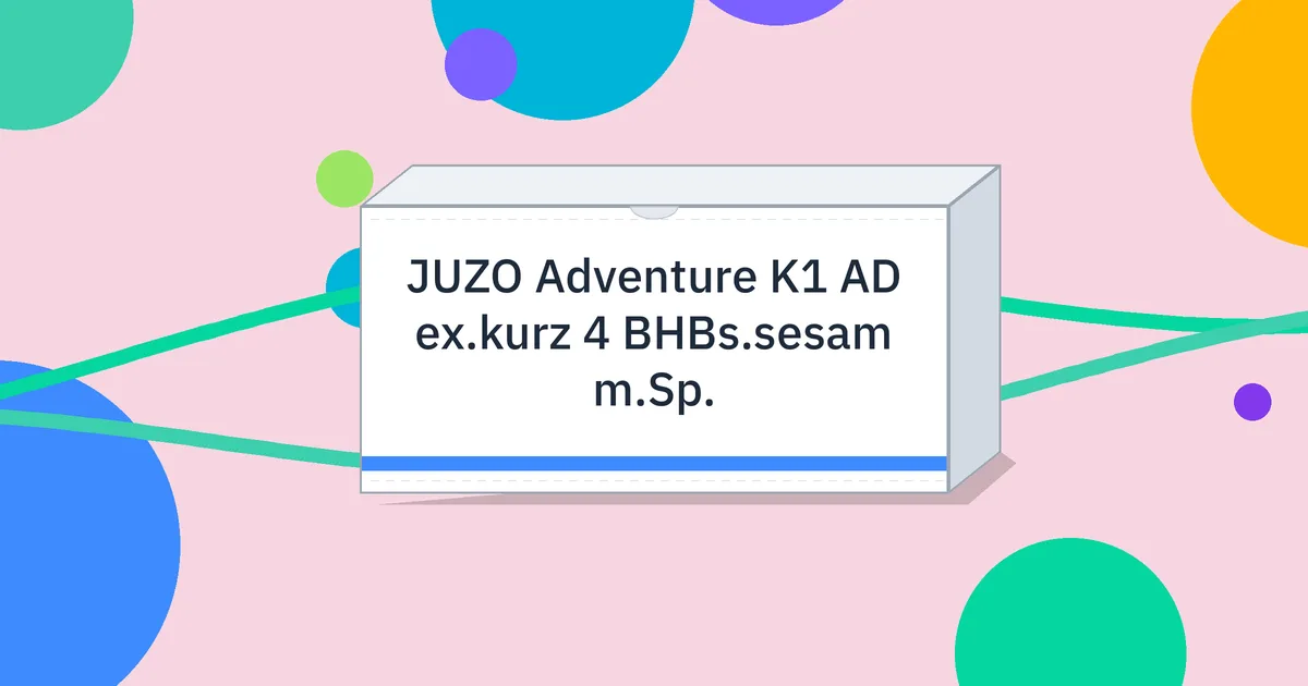 Symbolbild: Packung mit der Aufschrift JUZO Adventure K1 AD ex.kurz 4 BHBs.sesam m.Sp. (PZN 16493921) – Verfügbarkeit und Bezug in Apotheken in Frankfurt am Main