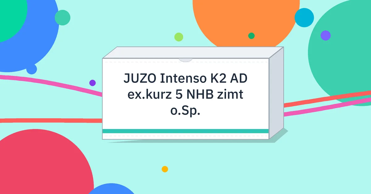 Symbolbild: Packung mit der Aufschrift JUZO Intenso K2 AD ex.kurz 5 NHB zimt o.Sp. (PZN 18622044) – Verfügbarkeit und Bezug in Apotheken in Frankfurt am Main