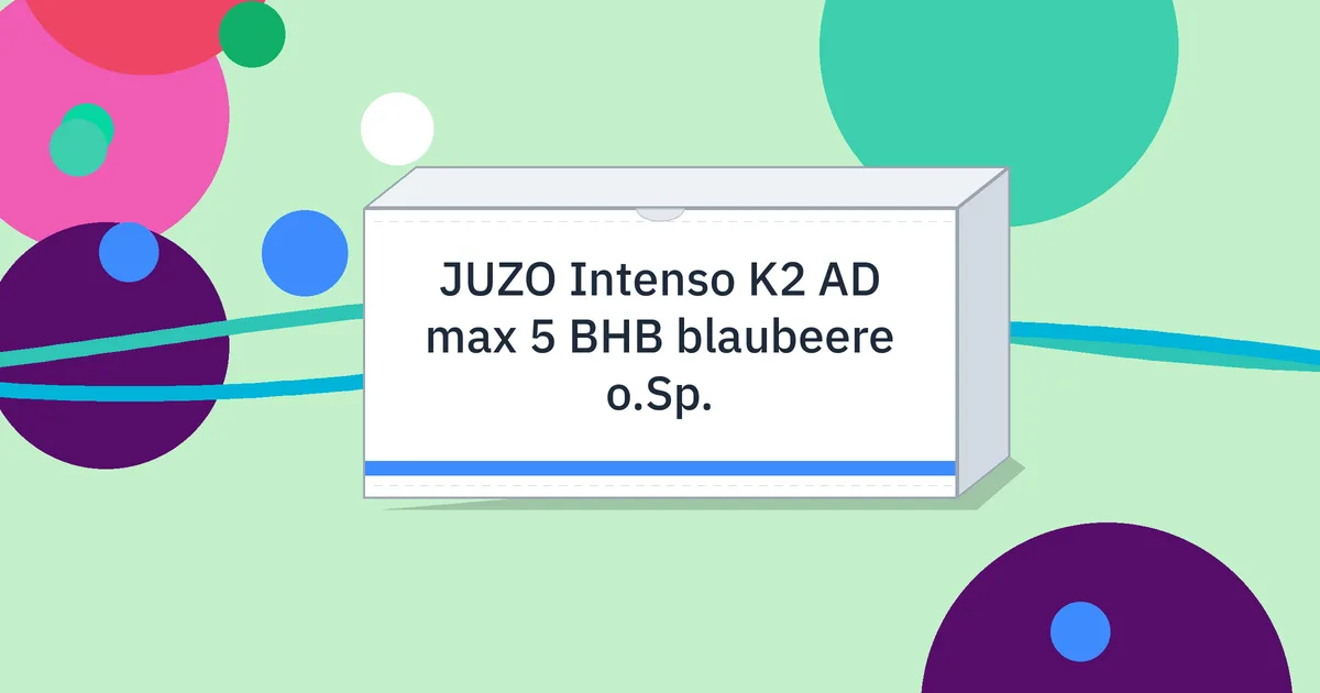 Symbolbild: Packung mit der Aufschrift JUZO Intenso K2 AD max 5 BHB blaubeere o.Sp. (PZN 18626898) – Verfügbarkeit und Bezug in Apotheken in Frankfurt am Main