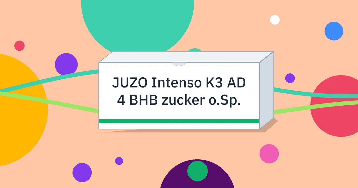 Symbolbild: Packung mit der Aufschrift JUZO Intenso K3 AD 4 BHB zucker o.Sp. (PZN 18644778) – Verfügbarkeit und Bezug in Apotheken in Frankfurt am Main