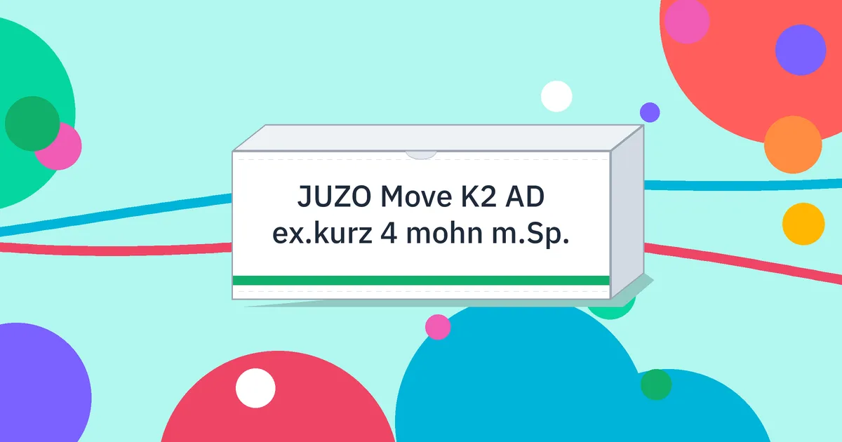 Symbolbild: Packung mit der Aufschrift JUZO Move K2 AD ex.kurz 4 mohn m.Sp. (PZN 18541587) – Verfügbarkeit und Bezug in Apotheken in Frankfurt am Main