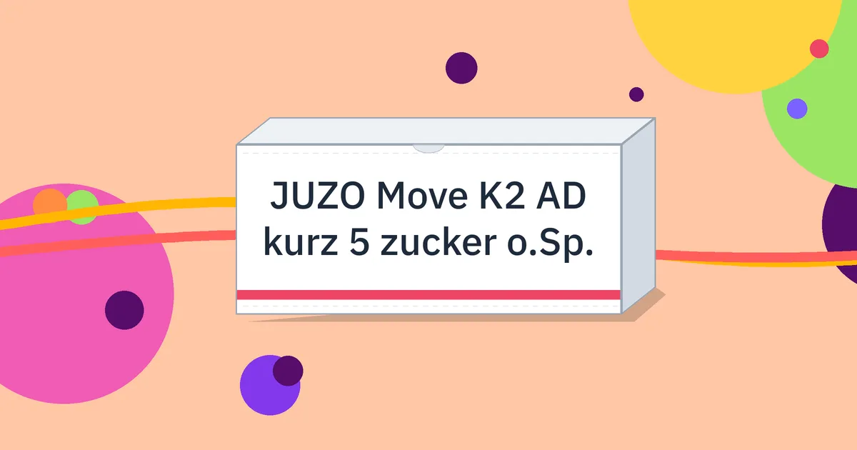 Symbolbild: Packung mit der Aufschrift JUZO Move K2 AD kurz 5 zucker o.Sp. (PZN 18509129) – Verfügbarkeit und Bezug in Apotheken in Frankfurt am Main