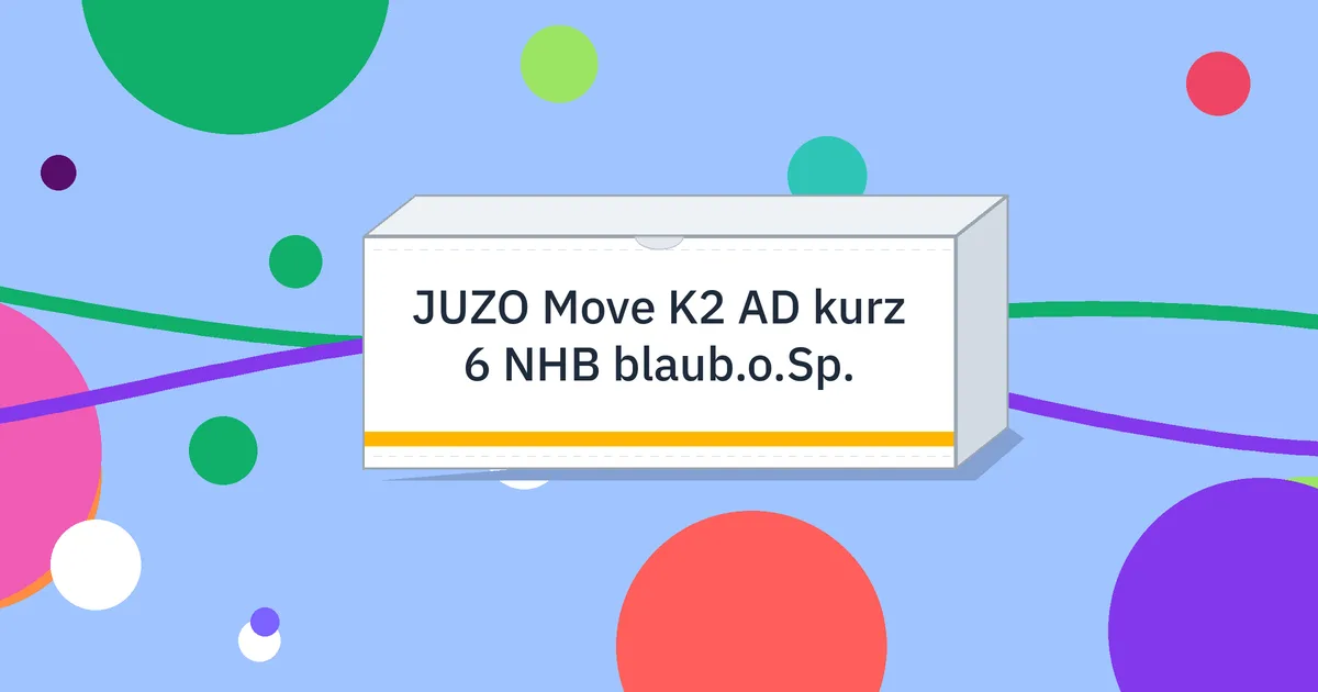 Symbolbild: Packung mit der Aufschrift JUZO Move K2 AD kurz 6 NHB blaub.o.Sp. (PZN 18541104) – Verfügbarkeit und Bezug in Apotheken in Frankfurt am Main
