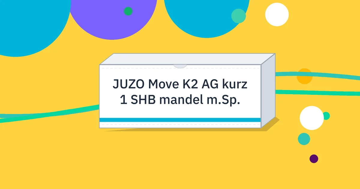 Symbolbild: Packung mit der Aufschrift JUZO Move K2 AG kurz 1 SHB mandel m.Sp. (PZN 16651254) – Verfügbarkeit und Bezug in Apotheken in Frankfurt am Main