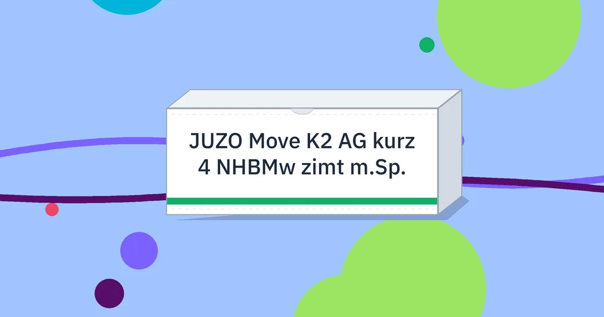 Symbolbild: Packung mit der Aufschrift JUZO Move K2 AG kurz 4 NHBMw zimt m.Sp. (PZN 18527512) – Verfügbarkeit und Bezug in Apotheken in Frankfurt am Main