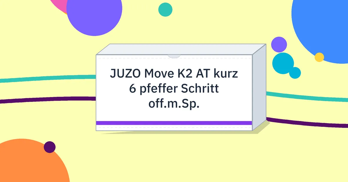 Symbolbild: Packung mit der Aufschrift JUZO Move K2 AT kurz 6 pfeffer Schritt off.m.Sp. (PZN 20674249) – Verfügbarkeit und Bezug in Apotheken in Frankfurt am Main