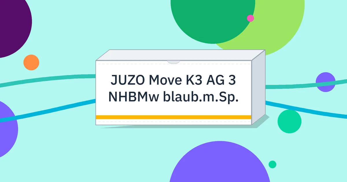 Symbolbild: Packung mit der Aufschrift JUZO Move K3 AG 3 NHBMw blaub.m.Sp. (PZN 18586762) – Verfügbarkeit und Bezug in Apotheken in Frankfurt am Main
