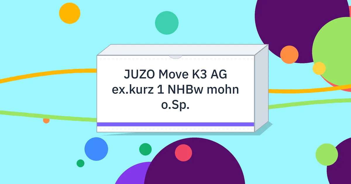 Symbolbild: Packung mit der Aufschrift JUZO Move K3 AG ex.kurz 1 NHBw mohn o.Sp. (PZN 18596306) – Verfügbarkeit und Bezug in Apotheken in Frankfurt am Main