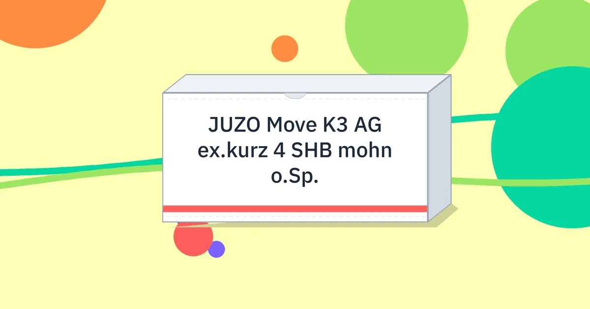 Symbolbild: Packung mit der Aufschrift JUZO Move K3 AG ex.kurz 4 SHB mohn o.Sp. (PZN 18597211) – Verfügbarkeit und Bezug in Apotheken in Frankfurt am Main