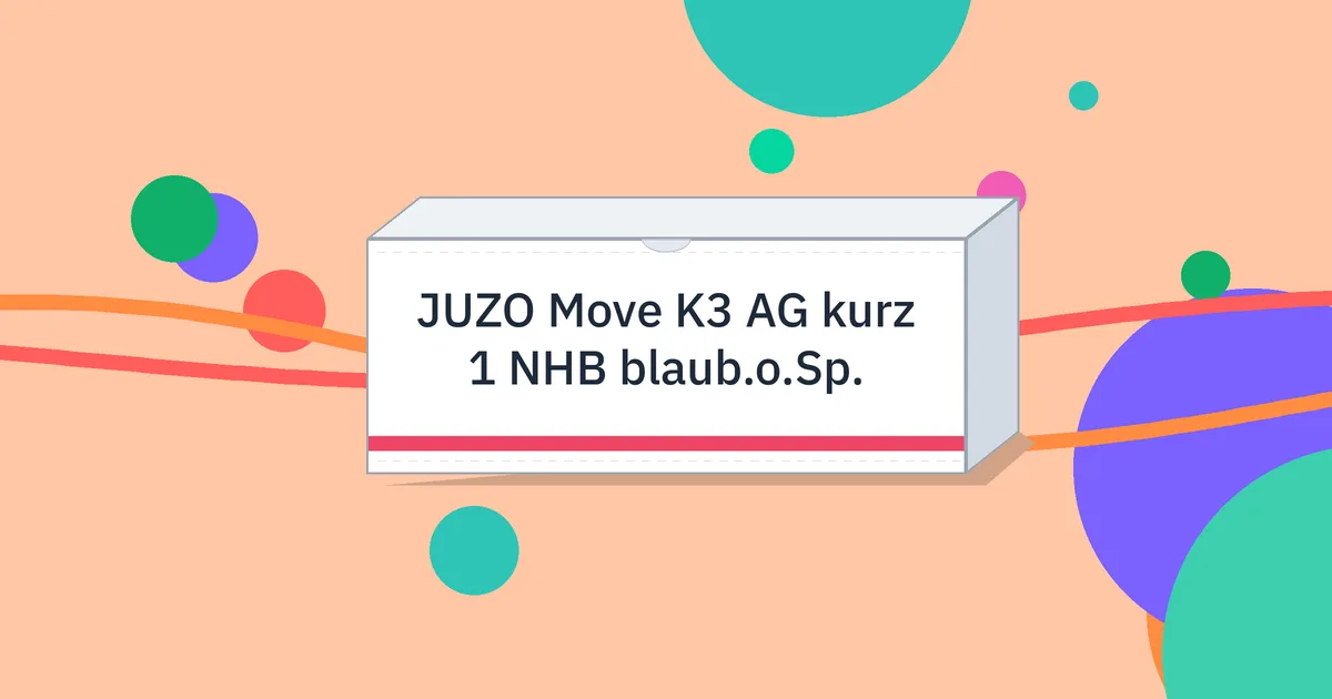 Symbolbild: Packung mit der Aufschrift JUZO Move K3 AG kurz 1 NHB blaub.o.Sp. (PZN 18592969) – Verfügbarkeit und Bezug in Apotheken in Frankfurt am Main