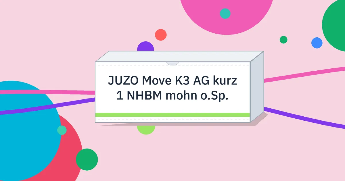 Symbolbild: Packung mit der Aufschrift JUZO Move K3 AG kurz 1 NHBM mohn o.Sp. (PZN 18592550) – Verfügbarkeit und Bezug in Apotheken in Frankfurt am Main