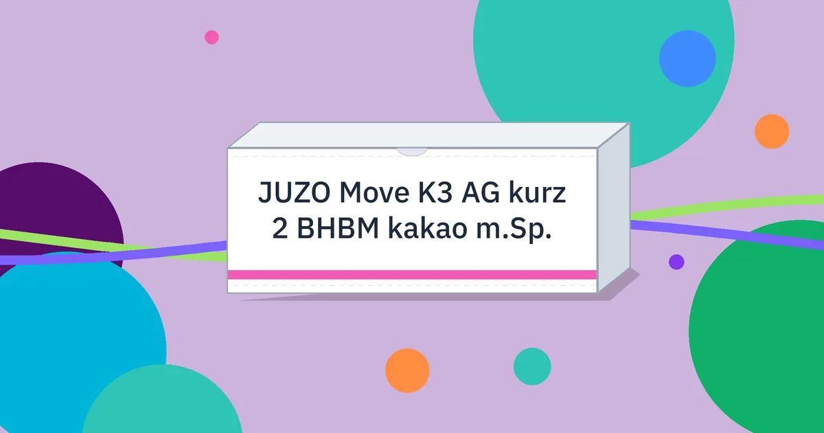 Symbolbild: Packung mit der Aufschrift JUZO Move K3 AG kurz 2 BHBM kakao m.Sp. (PZN 18591987) – Verfügbarkeit und Bezug in Apotheken in Frankfurt am Main