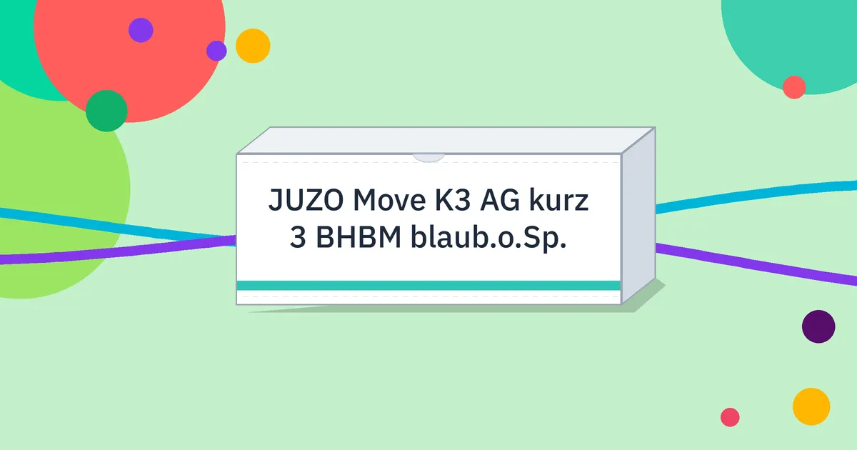 Symbolbild: Packung mit der Aufschrift JUZO Move K3 AG kurz 3 BHBM blaub.o.Sp. (PZN 18593874) – Verfügbarkeit und Bezug in Apotheken in Frankfurt am Main