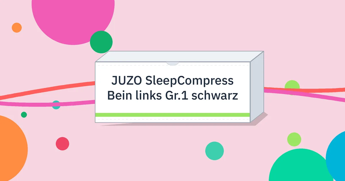 Symbolbild: Packung mit der Aufschrift JUZO SleepCompress Bein links Gr.1 schwarz (PZN 19622632) – Verfügbarkeit und Bezug in Apotheken in Frankfurt am Main