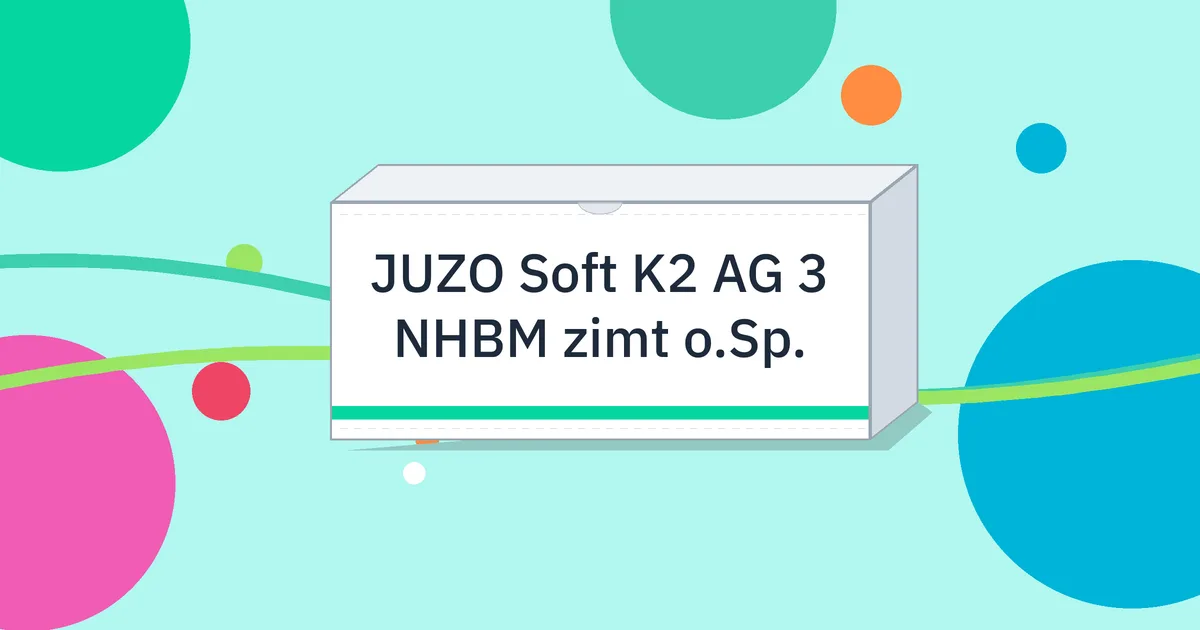 Symbolbild: Packung mit der Aufschrift JUZO Soft K2 AG 3 NHBM zimt o.Sp. (PZN 14997238) – Verfügbarkeit und Bezug in Apotheken in Frankfurt am Main