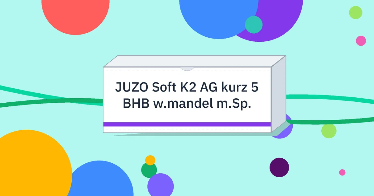 Symbolbild: Packung mit der Aufschrift JUZO Soft K2 AG kurz 5 BHB w.mandel m.Sp. (PZN 14842257) – Verfügbarkeit und Bezug in Apotheken in Frankfurt am Main