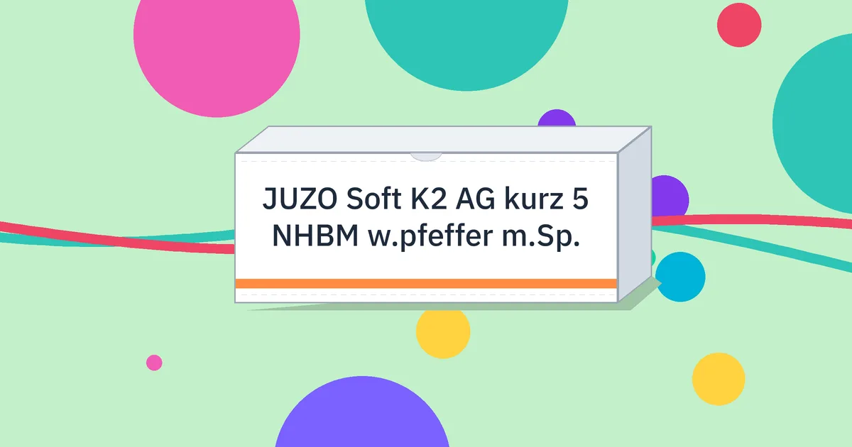 Symbolbild: Packung mit der Aufschrift JUZO Soft K2 AG kurz 5 NHBM w.pfeffer m.Sp. (PZN 15020818) – Verfügbarkeit und Bezug in Apotheken in Frankfurt am Main