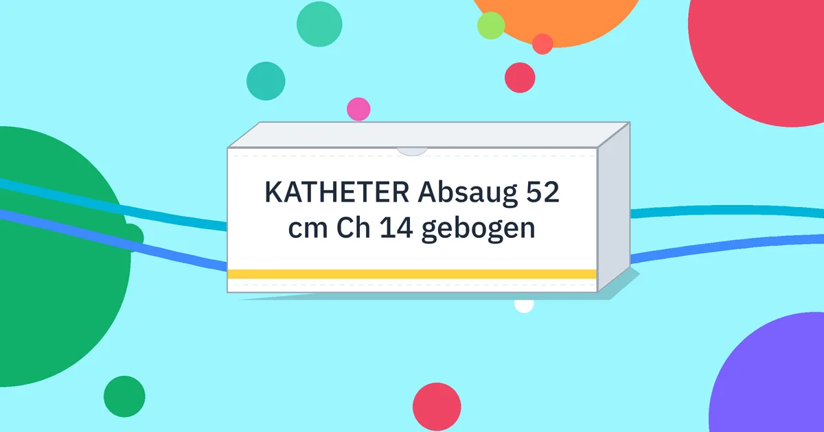 Symbolbild: Packung mit der Aufschrift KATHETER Absaug 52 cm Ch 14 gebogen (PZN 03200751) – Verfügbarkeit und Bezug in Apotheken in Frankfurt am Main