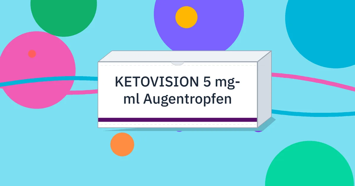 Symbolbild: Packung mit der Aufschrift KETOVISION 5 mg-ml Augentropfen (PZN 09263764) – Verfügbarkeit und Bezug in Apotheken in Frankfurt am Main