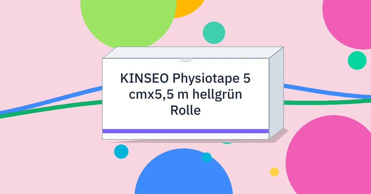 Symbolbild: Packung mit der Aufschrift KINSEO Physiotape 5 cmx5,5 m hellgrün Rolle (PZN 06727772) – Verfügbarkeit und Bezug in Apotheken in Frankfurt am Main