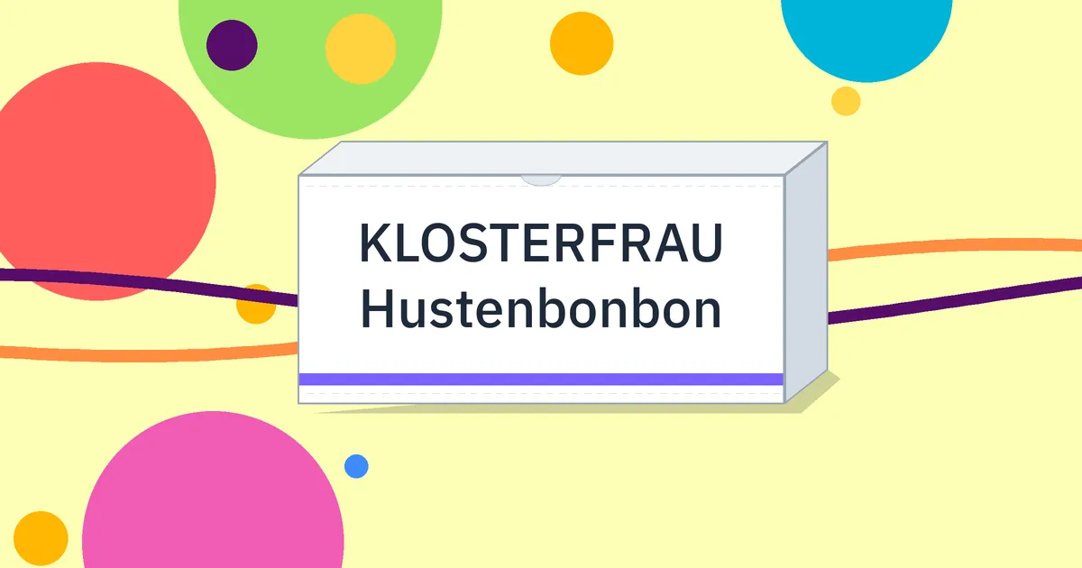 Symbolbild: Packung mit der Aufschrift KLOSTERFRAU Hustenbonbon (PZN 18360845) – Verfügbarkeit und Bezug in Apotheken in Frankfurt am Main