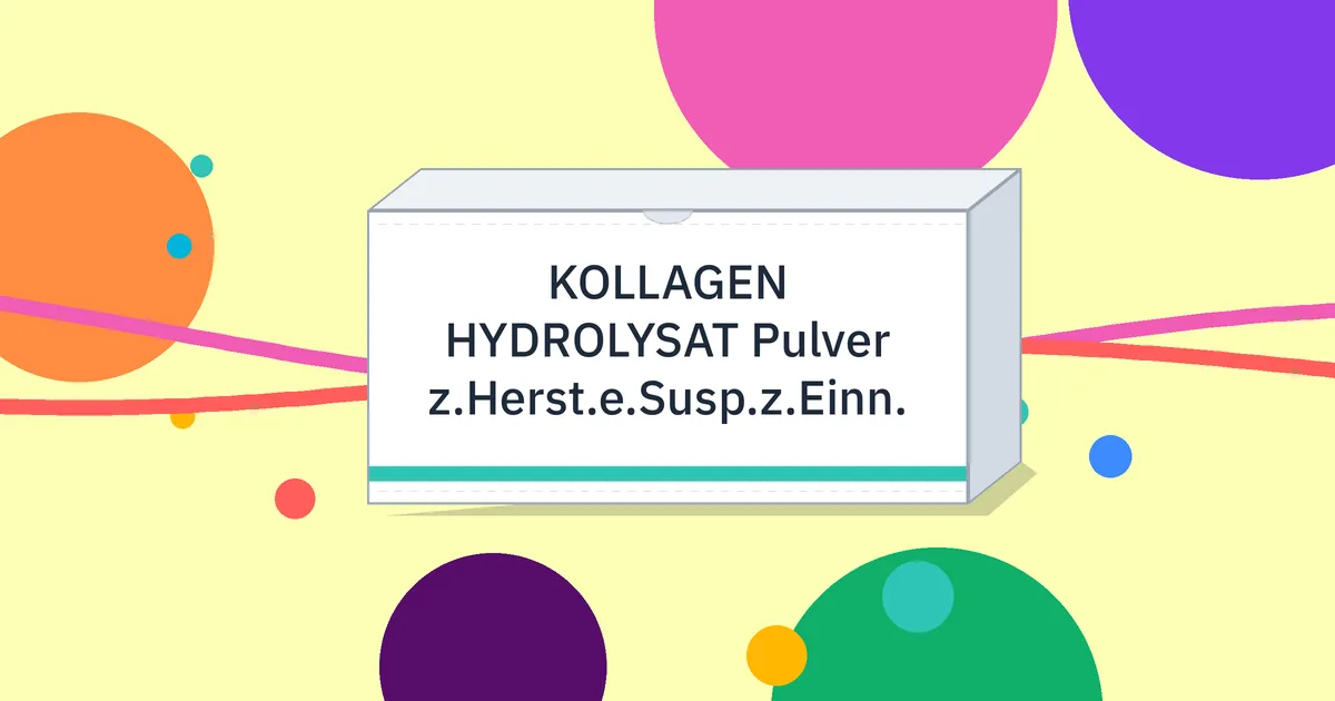 Symbolbild: Packung mit der Aufschrift KOLLAGEN HYDROLYSAT Pulver z.Herst.e.Susp.z.Einn. (PZN 18427265) – Verfügbarkeit und Bezug in Apotheken in Frankfurt am Main