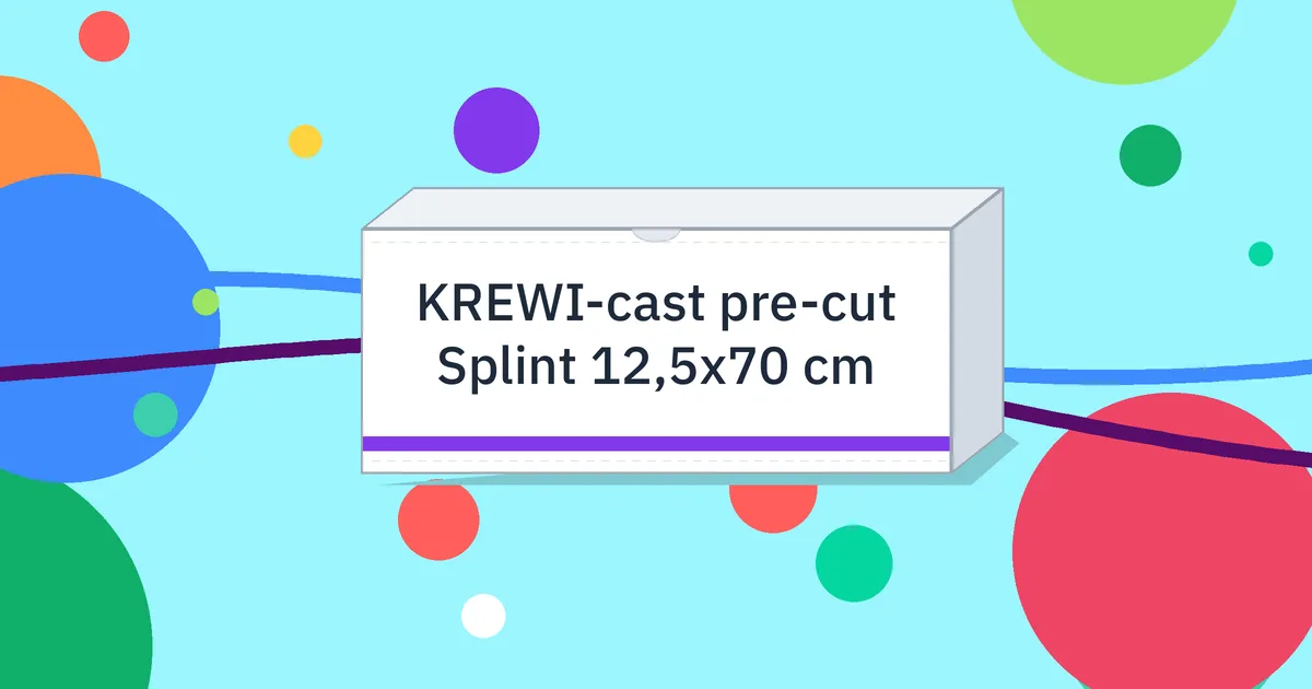 Symbolbild: Packung mit der Aufschrift KREWI-cast pre-cut Splint 12,5x70 cm (PZN 19792601) – Verfügbarkeit und Bezug in Apotheken in Frankfurt am Main
