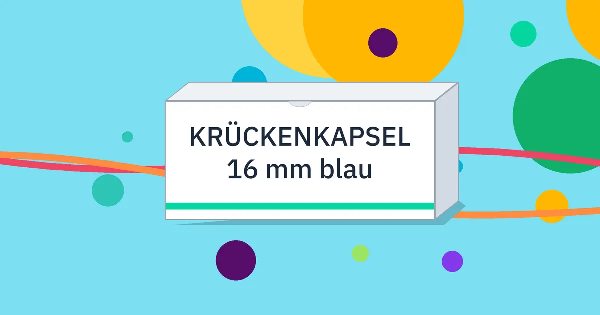 Symbolbild: Packung mit der Aufschrift KRÜCKENKAPSEL 16 mm blau (PZN 13978397) – Verfügbarkeit und Bezug in Apotheken in Frankfurt am Main