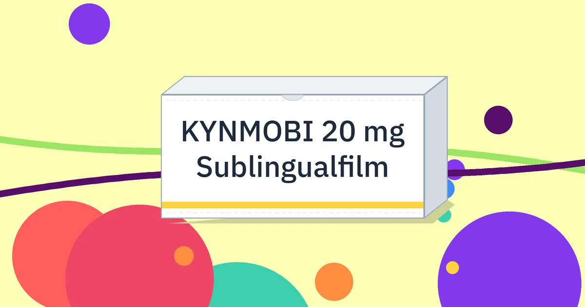 Symbolbild: Packung mit der Aufschrift KYNMOBI 20 mg Sublingualfilm (PZN 18489763) – Verfügbarkeit und Bezug in Apotheken in Frankfurt am Main