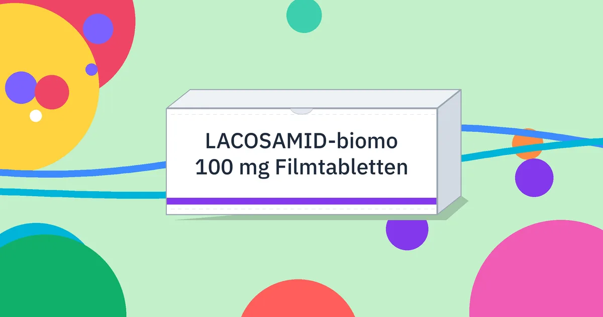 Symbolbild: Packung mit der Aufschrift LACOSAMID-biomo 100 mg Filmtabletten (PZN 17212522) – Verfügbarkeit und Bezug in Apotheken in Frankfurt am Main
