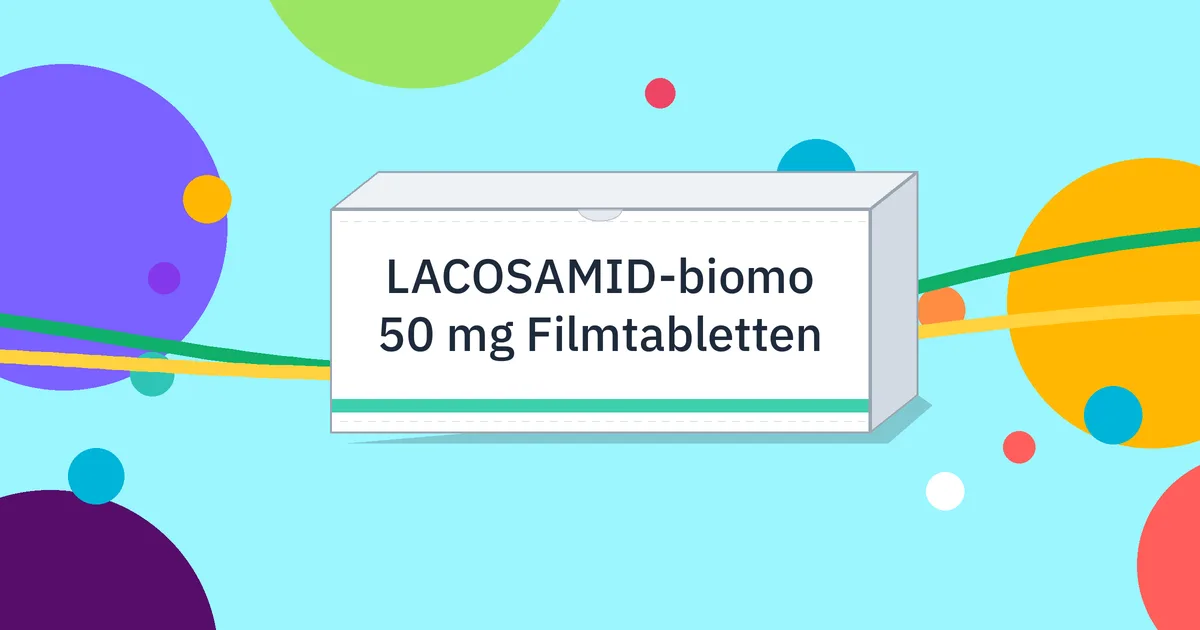 Symbolbild: Packung mit der Aufschrift LACOSAMID-biomo 50 mg Filmtabletten (PZN 17212321) – Verfügbarkeit und Bezug in Apotheken in Frankfurt am Main