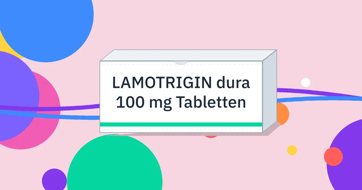 Symbolbild: Packung mit der Aufschrift LAMOTRIGIN dura 100 mg Tabletten (PZN 04385617) – Verfügbarkeit und Bezug in Apotheken in Frankfurt am Main