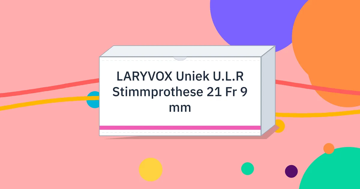 Symbolbild: Packung mit der Aufschrift LARYVOX Uniek U.L.R Stimmprothese 21 Fr 9 mm (PZN 18791338) – Verfügbarkeit und Bezug in Apotheken in Frankfurt am Main