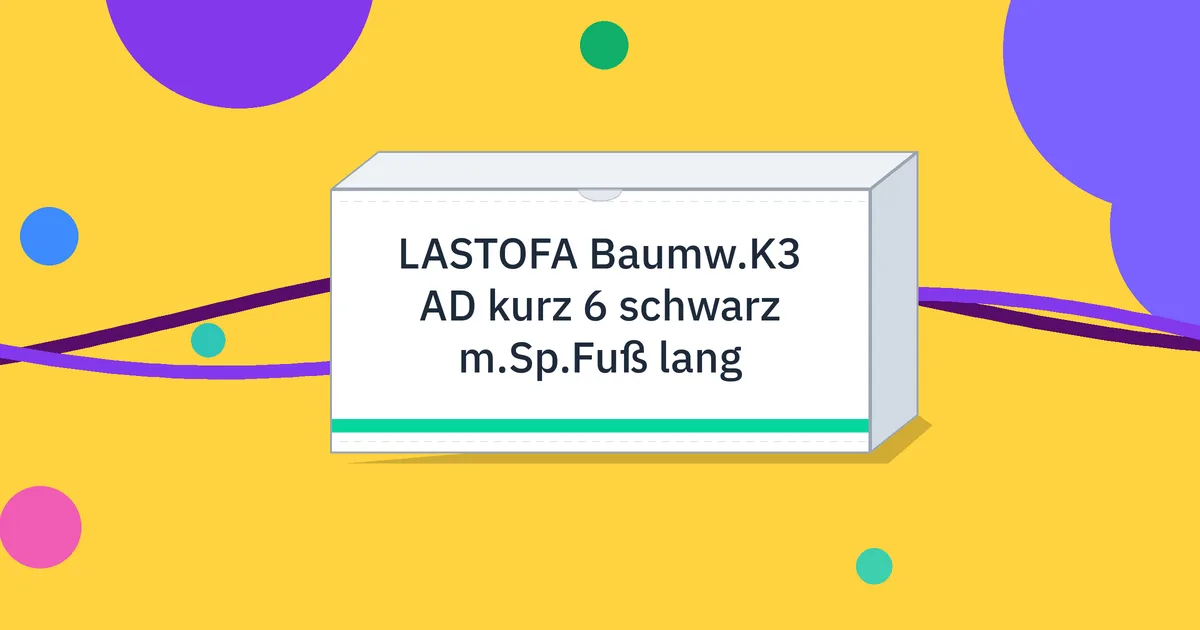 Symbolbild: Packung mit der Aufschrift LASTOFA Baumw.K3 AD kurz 6 schwarz m.Sp.Fuß lang (PZN 01953452) – Verfügbarkeit und Bezug in Apotheken in Frankfurt am Main