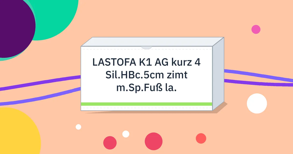 Symbolbild: Packung mit der Aufschrift LASTOFA K1 AG kurz 4 Sil.HBc.5cm zimt m.Sp.Fuß la. (PZN 13792066) – Verfügbarkeit und Bezug in Apotheken in Frankfurt am Main