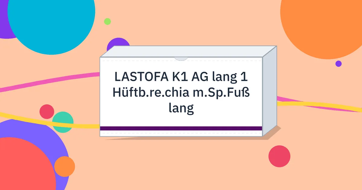 Symbolbild: Packung mit der Aufschrift LASTOFA K1 AG lang 1 Hüftb.re.chia m.Sp.Fuß lang (PZN 13797187) – Verfügbarkeit und Bezug in Apotheken in Frankfurt am Main