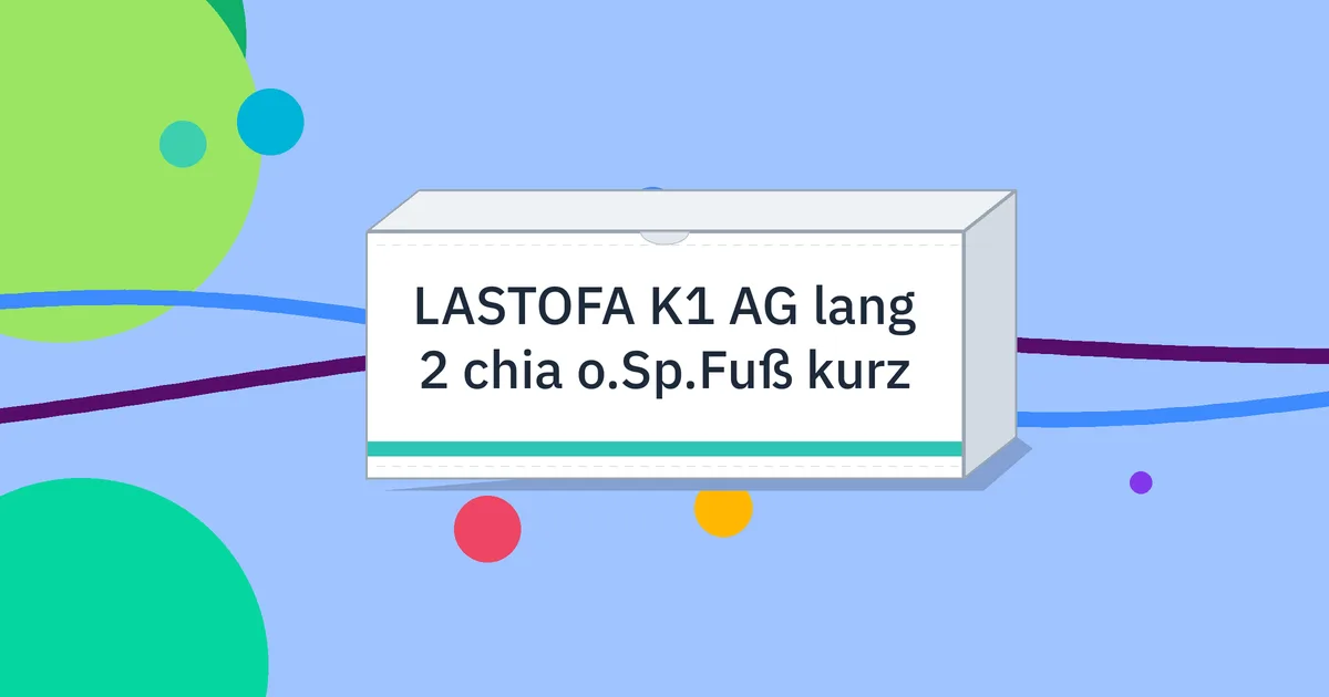 Symbolbild: Packung mit der Aufschrift LASTOFA K1 AG lang 2 chia o.Sp.Fuß kurz (PZN 13789549) – Verfügbarkeit und Bezug in Apotheken in Frankfurt am Main